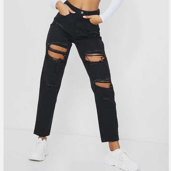 PrettyLittleThing | Jeans | Plt Distressed Mom Jeans | Poshmark